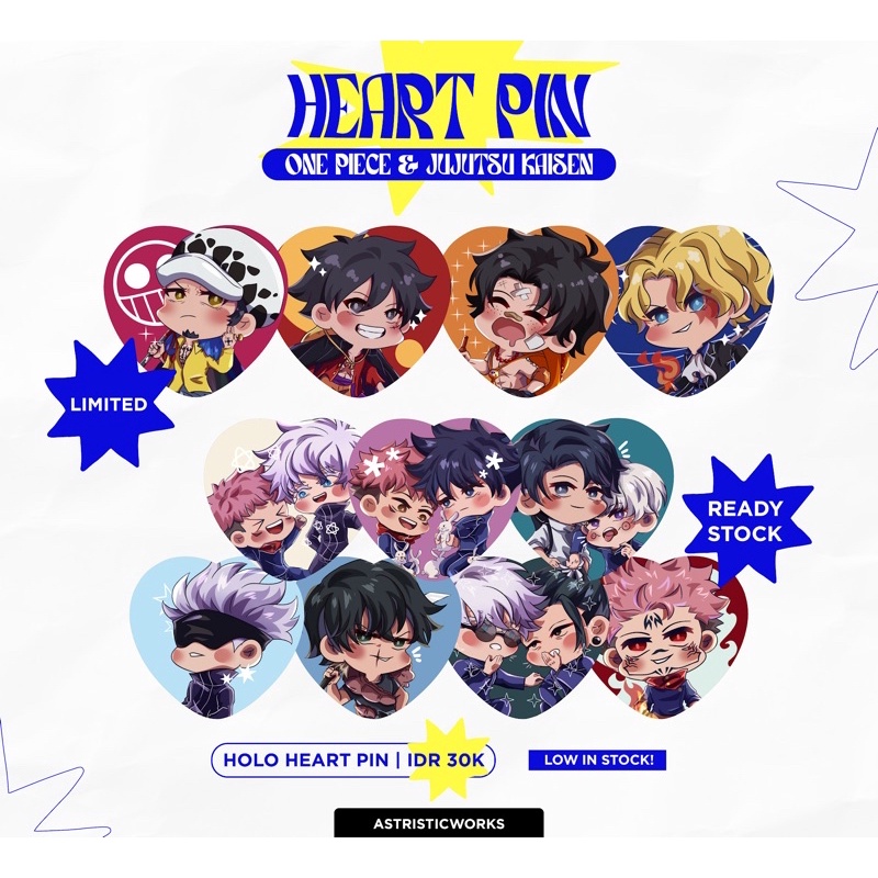 Jual HEART PIN Anime Jujutsu Kaisen ONE PIECE — astristicworks | Shopee ...