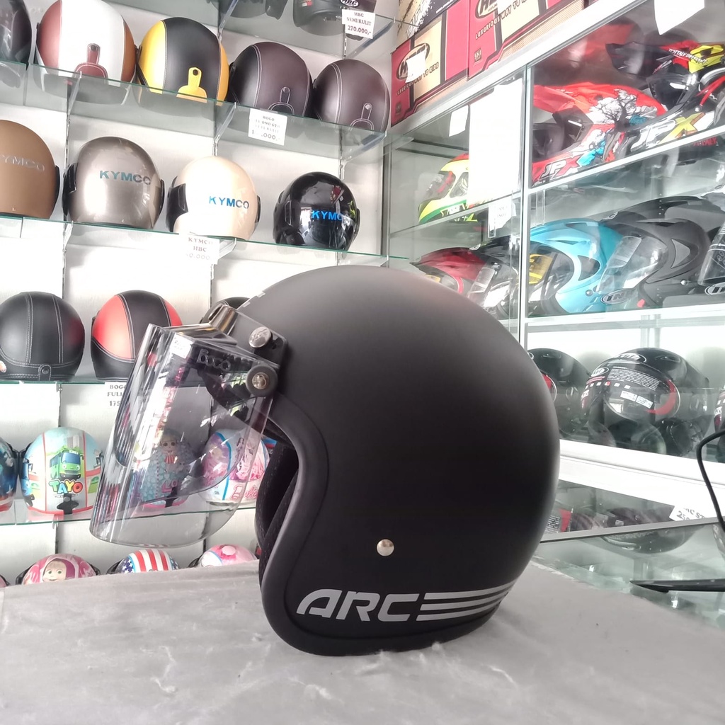 Jual ARC Strip Helm Half Face Kaca Bogo Datar Original Hitam Doff ...
