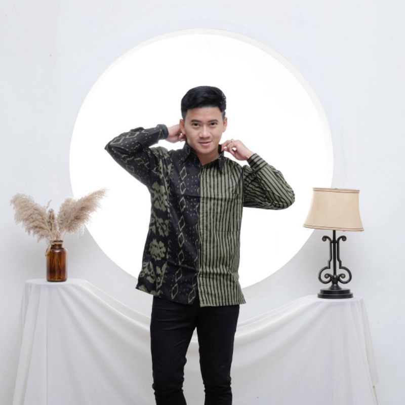 Jual BAJU COUPLE CROP TOP BATIK KEMEJA PRIA LENGAN PANJANG MOTIF TENUN ...