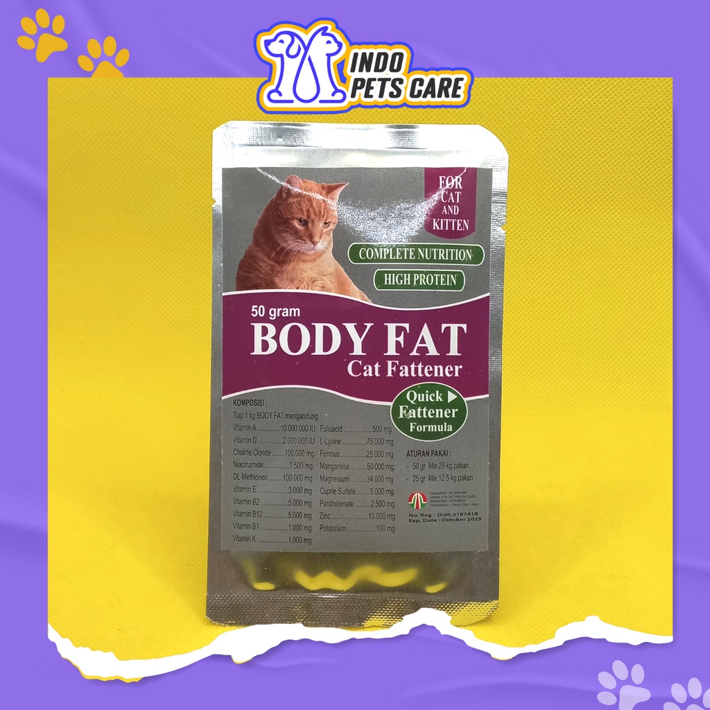 Jual MULTIVITAMIN PENGGEMUK KUCING - BODY FAT CAT 50 GRAM - FATTENER ...