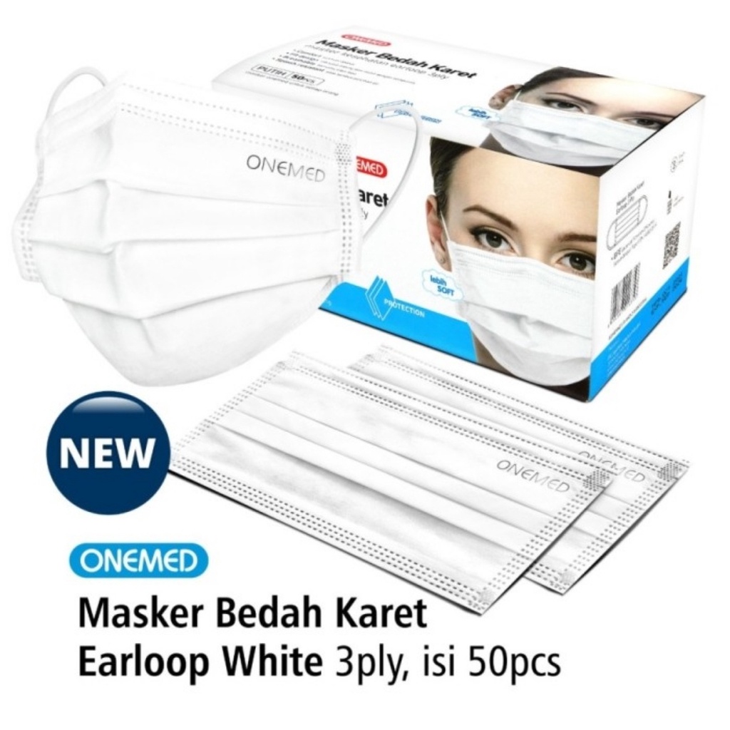 Jual Masker bedah karet 3 ply Onemed Earloop box isi 50 pcs disposable ...