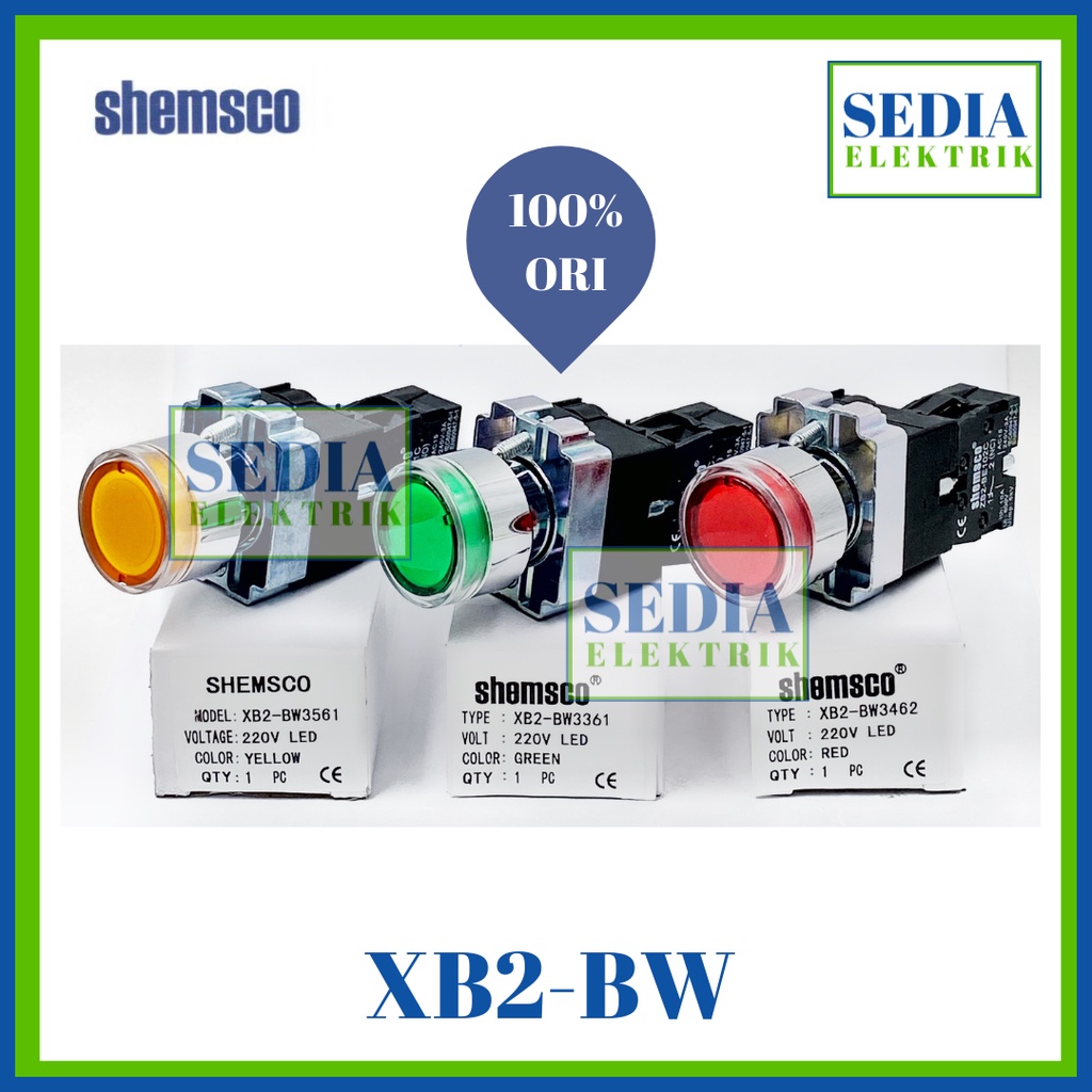 Jual SHEMSCO NEON Push Button Momentary XB2-BW XB2 BW 220VAC 24VDC 22mm ...