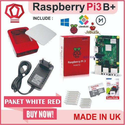 Jual Raspberry Pi3 Pi 3 Model b+ 3b+ Plus Paket Merah Putih Official ...