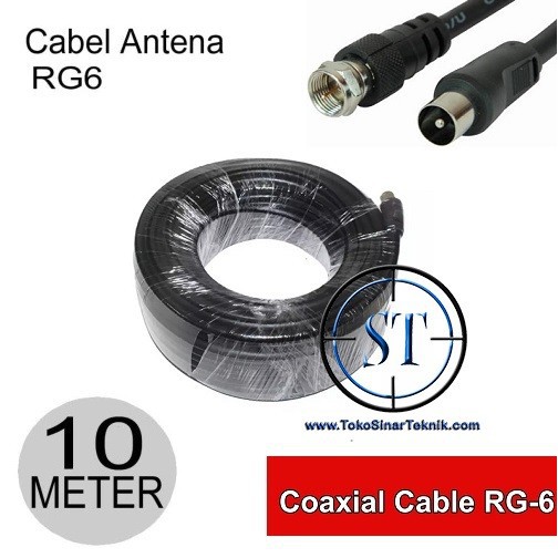 Jual Kabel Antena TV/CCTV/Parabola RG6 10M Full + Jack Conector 2F VDR Antenna Televisi Tembaga ...