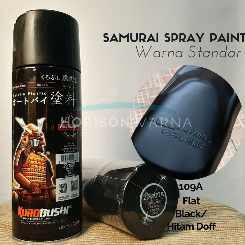 Jual (KHUSUS SULSELBAR) SAMURAI PAINT FLAT BLACK 109A Pilox Cat semprot Hitam Buram / Hitam Doff ...