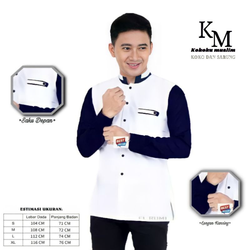 Jual Baju Koko Pria Warna Putih Original Kombinasi Lengan Panjang Motif ...