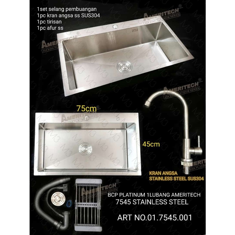Jual KITCHEN SINK STAINLESS STEEL EXCLUSIVE 7545 / BAK CUCI PIRING 1 ...