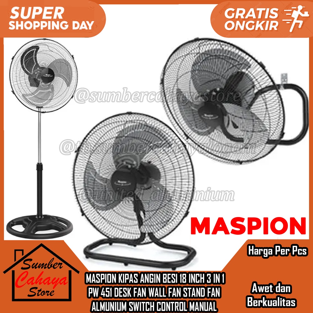 Jual Maspion PW 451 Power Fan Kipas Angin Daya PW451 18 inch 3in1 ...