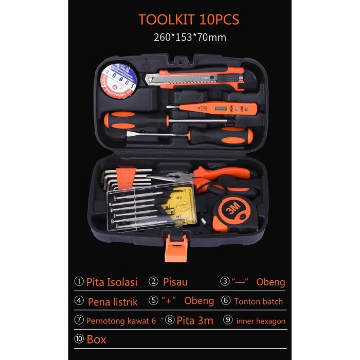 Jual Toolset Toolkit Toolbox Tool Set Tool Kit Repair Kit Home DIY 10pcs Terjangkau | Shopee ...
