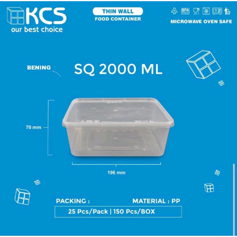 Jual Thinwall 2000ml Kcs Sq 25 2000 Square Kotak Murah Makan Food
