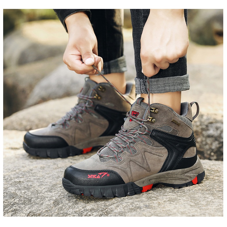 Jual Sepatu Gunung SNTA 496 Grey / Red Semi Waterproof Hiking Outdoor ...