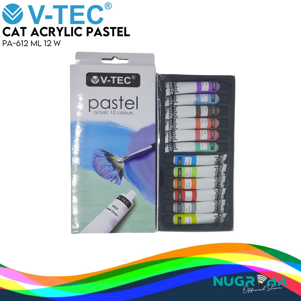 Jual Cat Akrilik Warna Pastel V-TEC Set 12x6ml / Pastel Akrilik PA-612 ...
