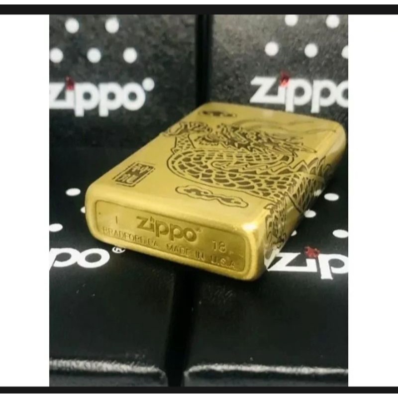 Jual FRE BOX-KOREK API ZIPPO ORIGINAL MADE IN USA GOLD DRAGON SHEN LONG ...