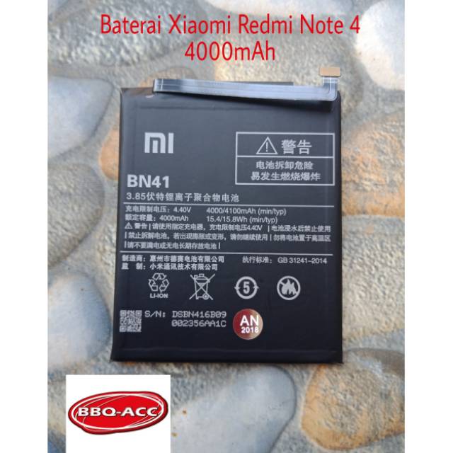 Jual Original Battery Xiaomi Redmi Note 4 BN41 BN 41 Baterai Tanam 4000mAh Batre | Shopee Indonesia