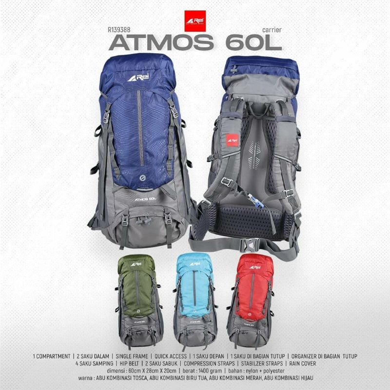 Jual Tas Gunung keril Carrier rei Atmos 60 Liter Arei Atmos 60 Liter / carrier Gunung AREI atmos ...