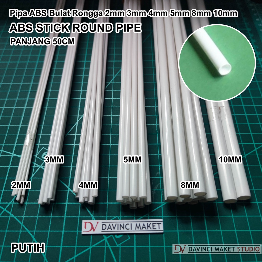 Jual ABS Stick Round Tube - Pipa ABS Stik Bulat Kosong Rongga Lingkaran 2mm 3mm 4mm 5mm 6mm 8mm ...