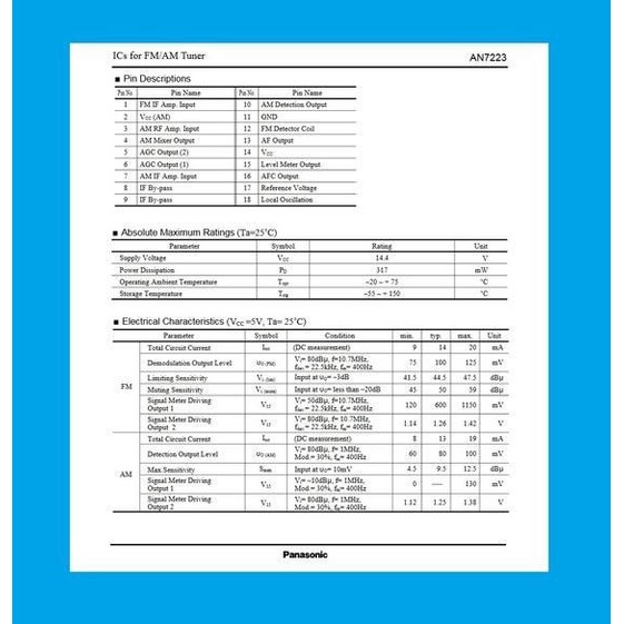Jual An7223 Ic Am Tuner Dan Am Fm If Amplifier Original Panasonic ...