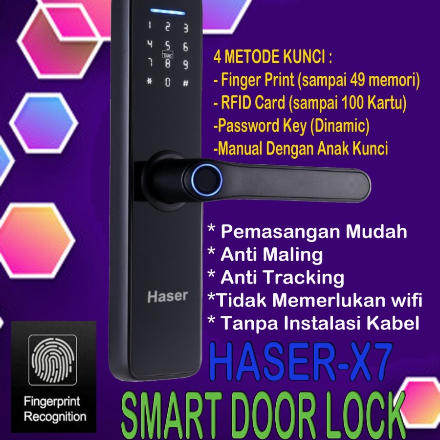 Jual Smart Door Lock Haser-X7 Kunci Rumah 4 in 1 Finger print/sidik ...