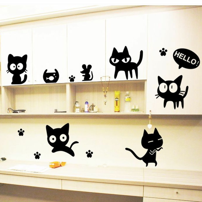 Jual Stiker Dinding / Kaca / Wall Sticker (Gaya Lucu Anak Kucing Hitam ...