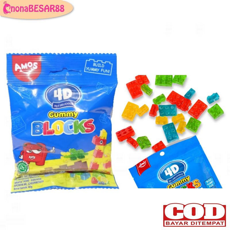 Jual Amos 4D 40GR Gummy Candy Blocks / Permen jelly Lunak / Permen 4D ...