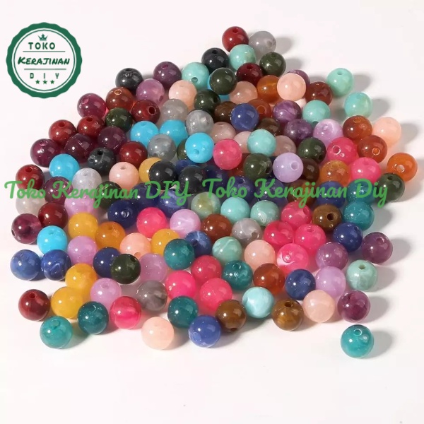 Jual (50 Pcs) Mote Manik Bulat Motif Marmer Manik Corak Lilin Bahan ...