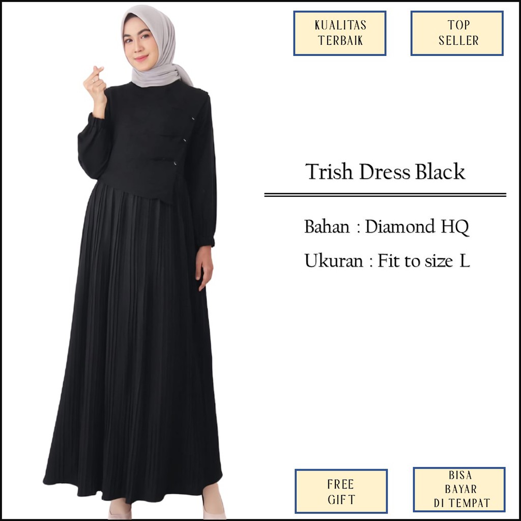 Jual Baju Gamis Muslim Syari Black Hitam Kombinasi Plisket Casual ...