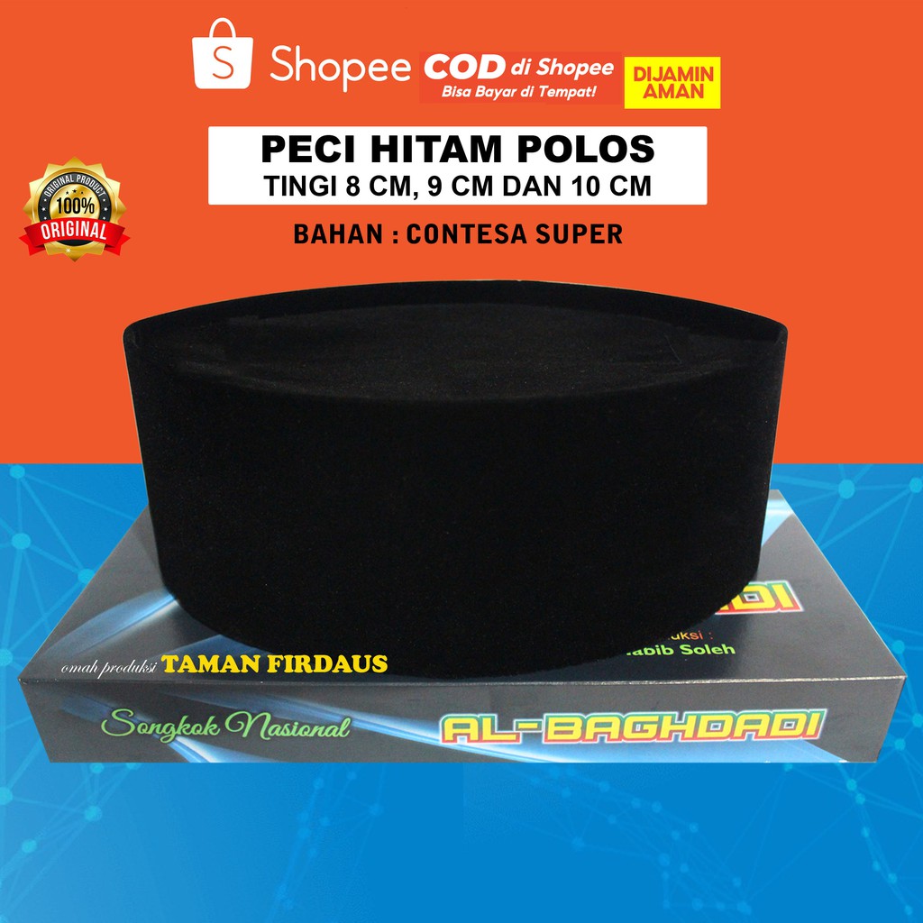 Jual Peci Hitam Polos AL BAGHDADI Tinggi 9 cm dan 10 cm/Peci Anak/Peci ...