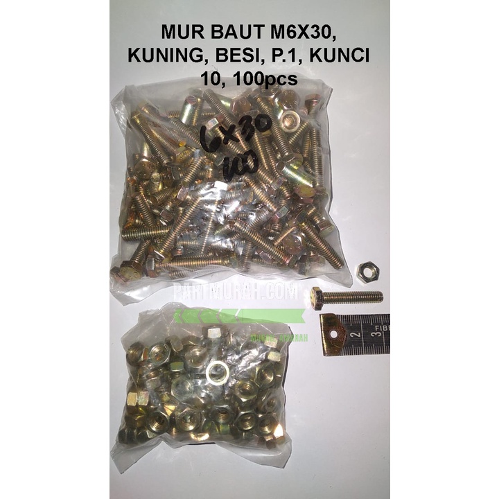 Jual Mur Baut/ Bolt Nut Ukuran M6 atau kunci 10 Warna Kuning Berbagai ...