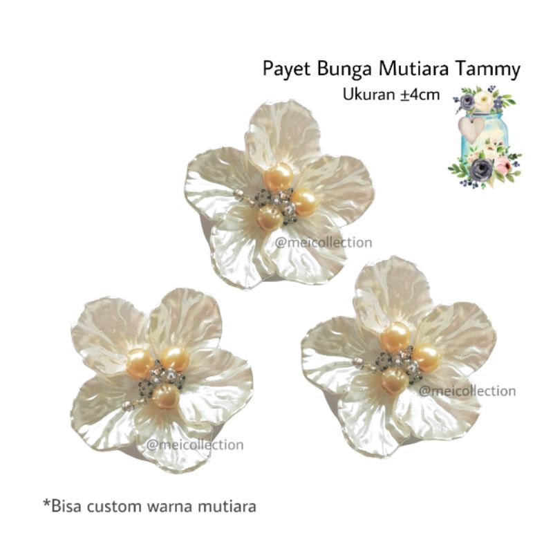 Jual payet rangkai bunga kelopak mutiara Tammy custom warna 4cm pearl ...