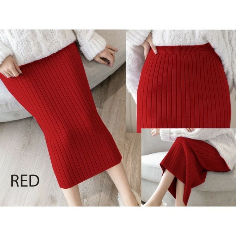 Jual Rok rajut Span pendek Knitted midi belah// Rok midi Rajut // Rok ...