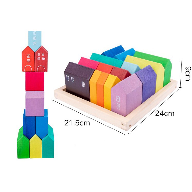 Jual Mainan anak WOODEN HOUSE building blocks wood houses colors toys ...