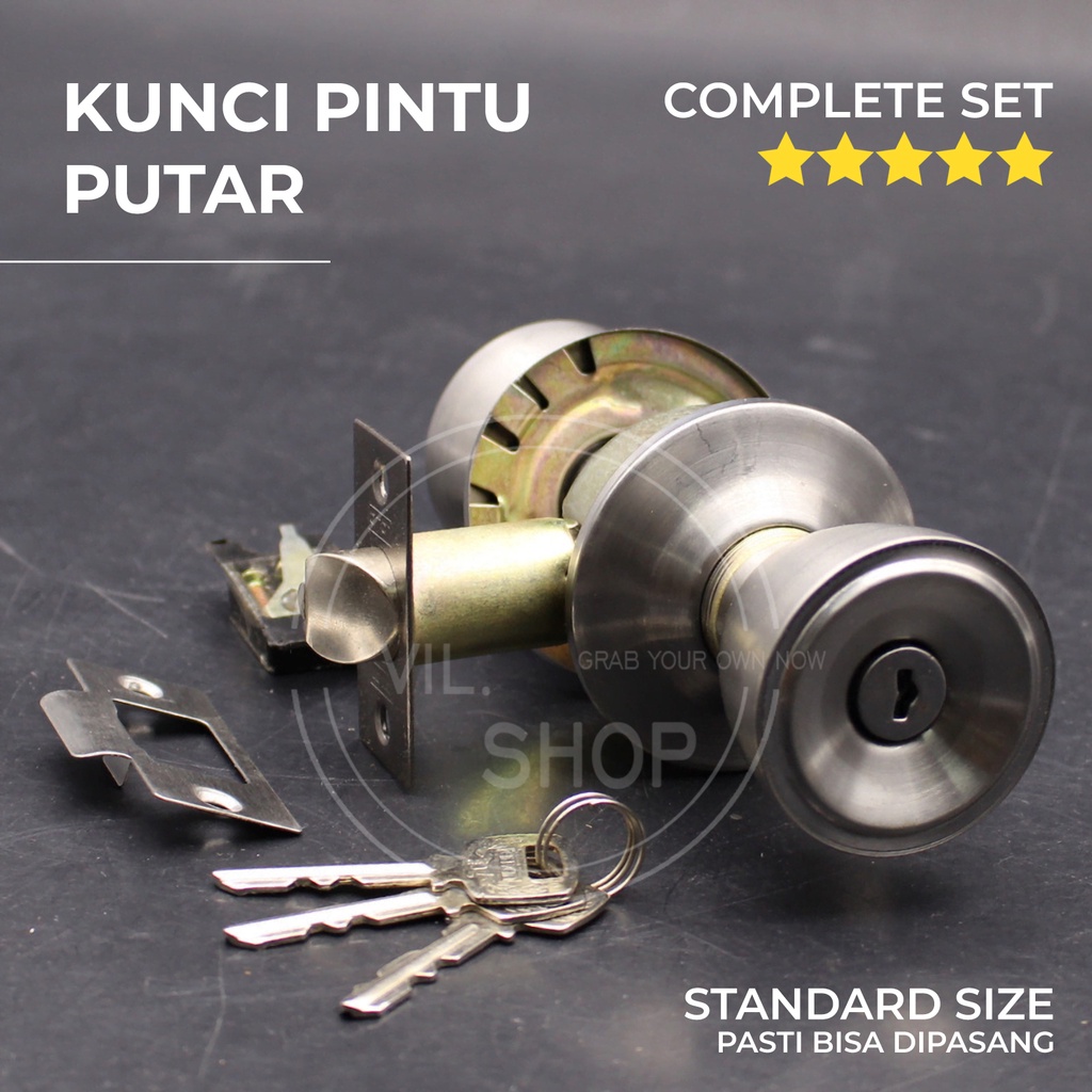 Jual KUNCI GAGANG BULAT PUTAR MODEL TEKAN / KUNCI PINTU KAMAR MANDI ...