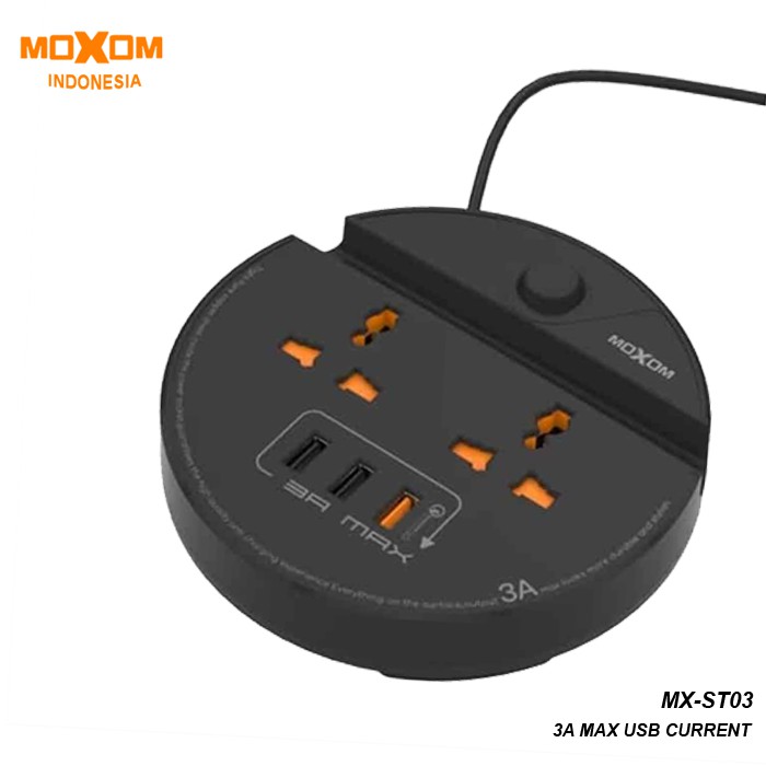 Jual MOXOM Moovie Groove Power 2 Socket QC3.0 3A Max 3USB 1,3 Meter MX ...