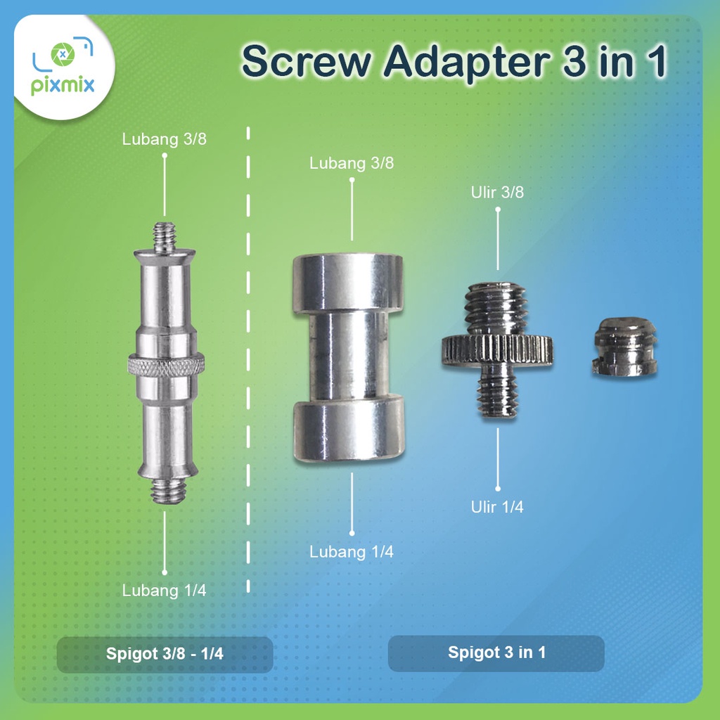 Jual Spigot 3 in 1-Screw 1/4 3/8 Converter Baut Adapter Mount Tripod ...