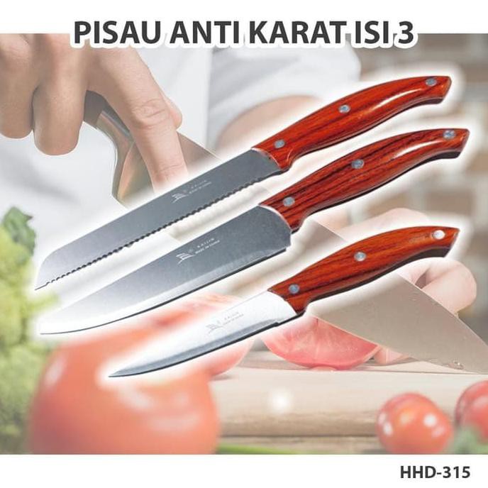Jual knife set Pisau dapur 3 in 1 stainless steel Pisau set Pisau ...