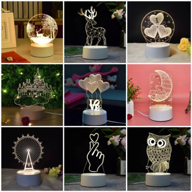 Jual [3WARNA] Lampu akrilik / acrylic lamp 3d led night lampu tidur ...
