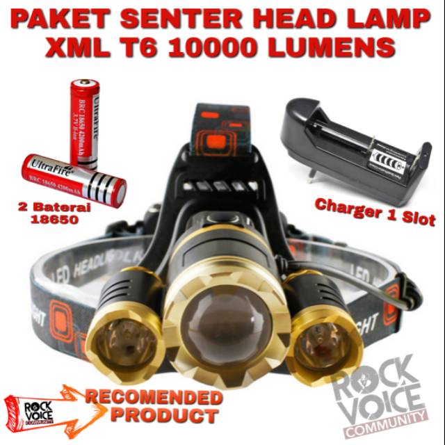 Jual PAKET SENTER KEPALA LED HEADLAMP XML T6 10000 LUMENS GOLDO | Shopee Indonesia