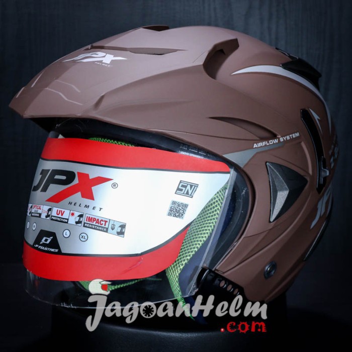 Jual JPX HELM Z-BLAST - BROWN DOFF SILVER -JPX ZBLAST DOUBLE VISOR | Shopee Indonesia