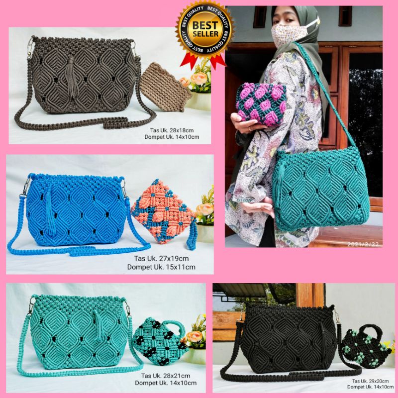 Jual Tas Tali Kur Daun Al-Kafa / Tas Rajut Selempang Wanita Ukuran ...