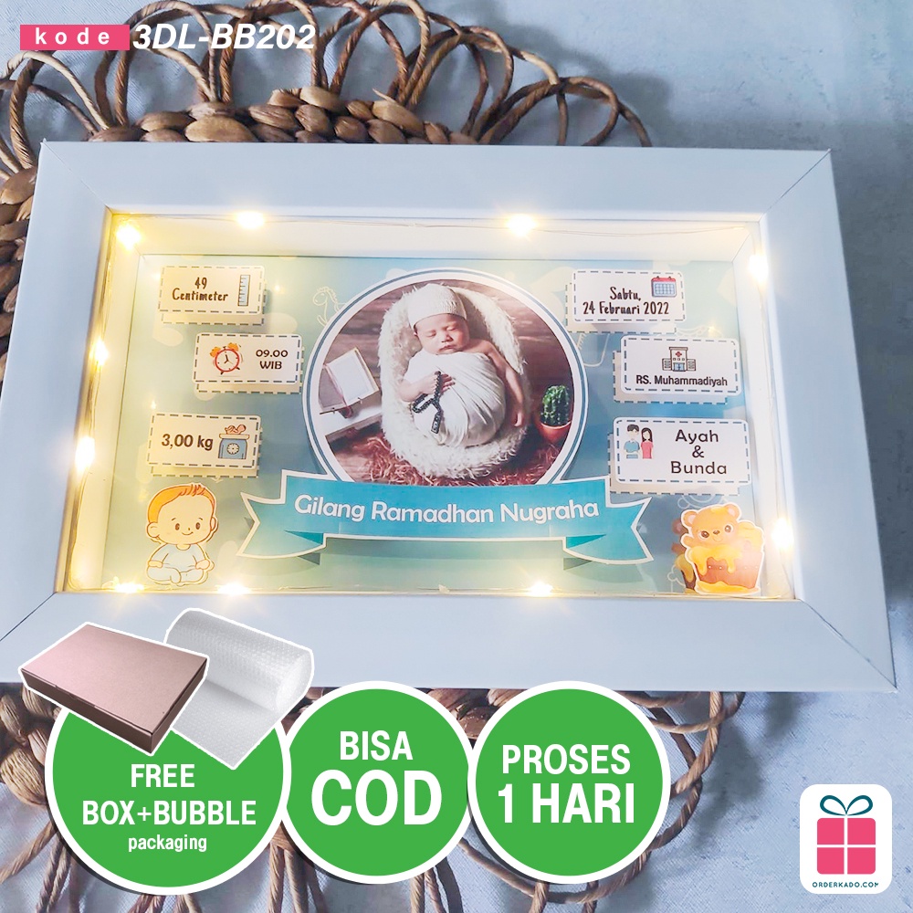 Jual FRAME 3D LAMPU -Kado / Hadiah Bayi (Biodata Bayi) Baby Born Boy 1 ...