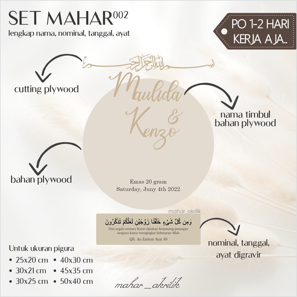 Jual Set Mahar Design 002 Bahan Plywood, Dekorasi Mahar Komplit Nama ...