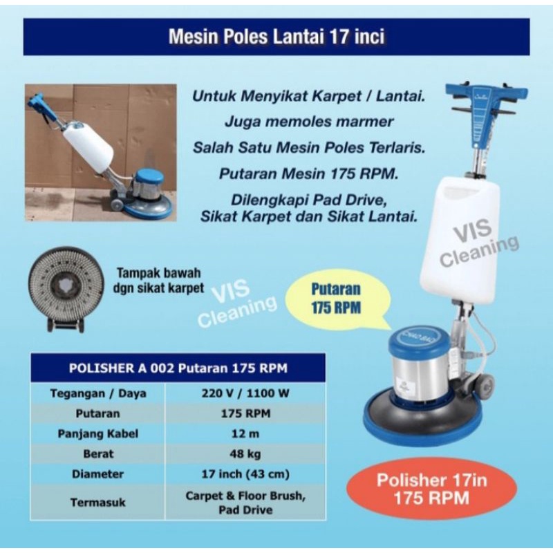 Jual Polisher 17 inch 175 RPM Handle Biasa / Mesin Pemoles Lantai ...