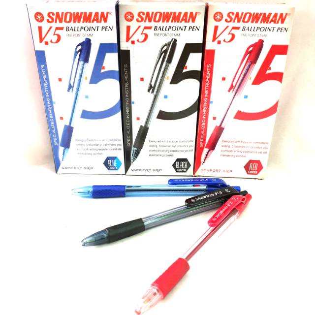 Jual (ISI 12)Pulpen/Bolpen/Ballpoint/Ballpen Cetekan Snowman V5 (HITAM ...