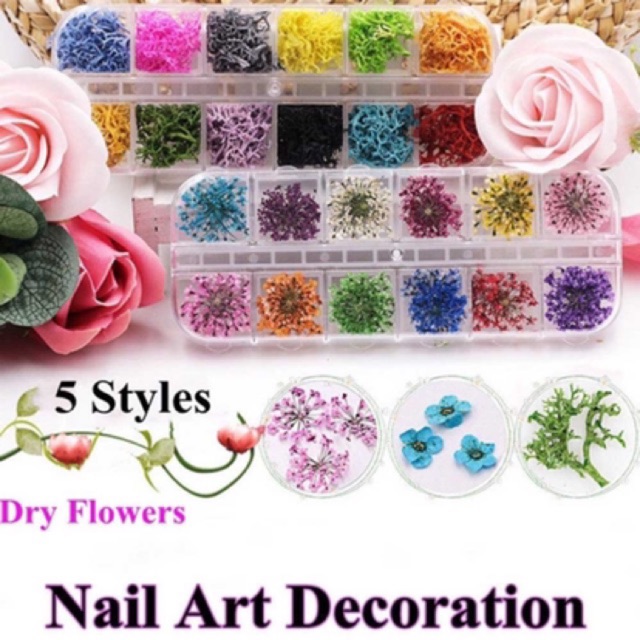 Jual Bunga Kering Nailart Nail Art Dried Flower 12 Warna Bunga Kering