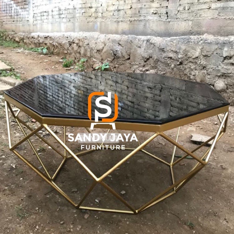 Jual meja tamu segi 8 industrial kaca riben hitam | Shopee Indonesia