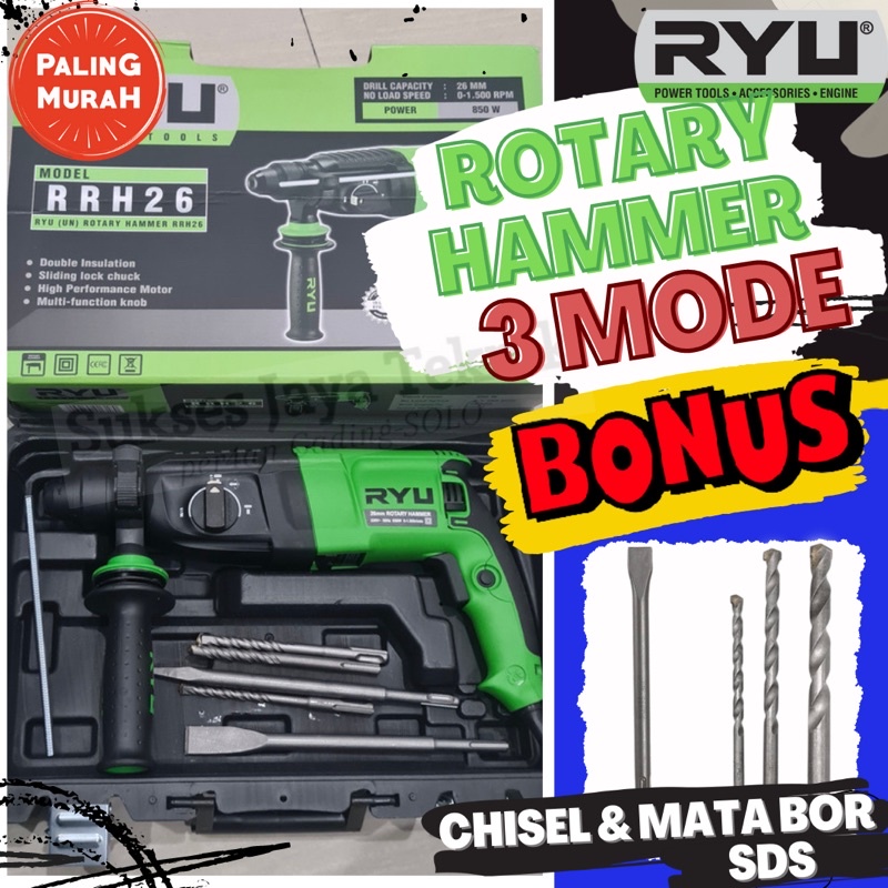 Jual Mesin bor beton rotary hammer drill impact bobok 26 mm ryu RRH 26 / demolition jack hammer ...