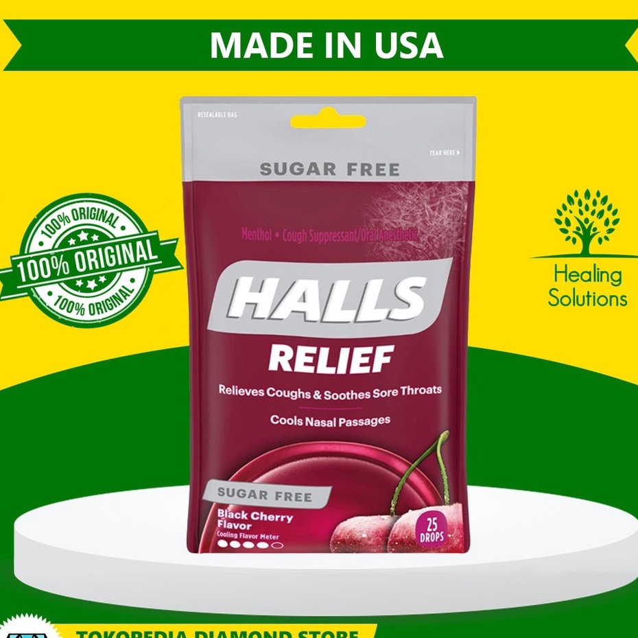 Jual Halls Sugar Free Permen Batuk Pilek Tenggorokan Made in Canada isi ...