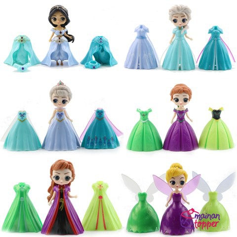 Jual MTOP Princess Frozen Tinkerbell Ganti Baju Figure Set isi 6 Dress ...