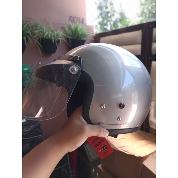 Jual HELM BOGO DEWASA FULL LEHER WARNA SILVER KACA DATAR SNI | Shopee ...