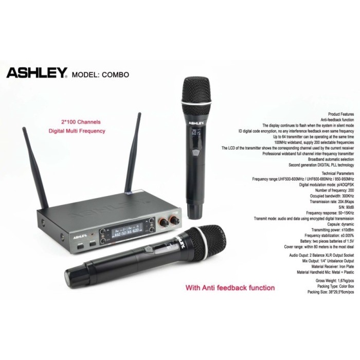 Jual MICROPHONE ASHLEY COMBO MIC WIRELESS ASHLEY ORIGINAL - Hitam ...